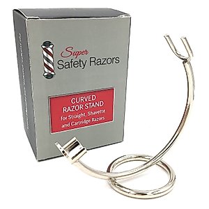 Curved Chrome Razor Stand for Straight, Shavette & Cartridge Razors - for All Razors with Handle Lengths of 100 mm or More