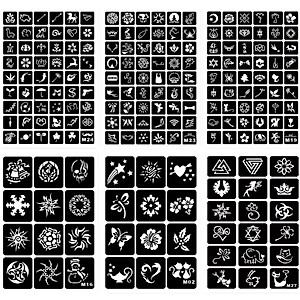 ChurlChurl 229pcs Henna Tattoo Stencils, 19 Sheets Temporary Tattoo Stencils for Women Girls Kids Face Body Paint DIY Art Glitter Airbrush Tattoo Stencils Pack