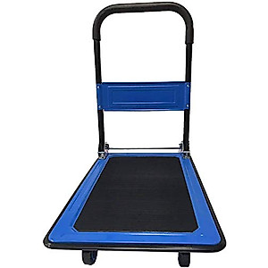 Push Cart Dolly AFT PRO USA Push Platform Truck Folding Rolling Flatbed Cart 360 Degree Swivel Wheels Foldable Handle (Blue, 330LB)