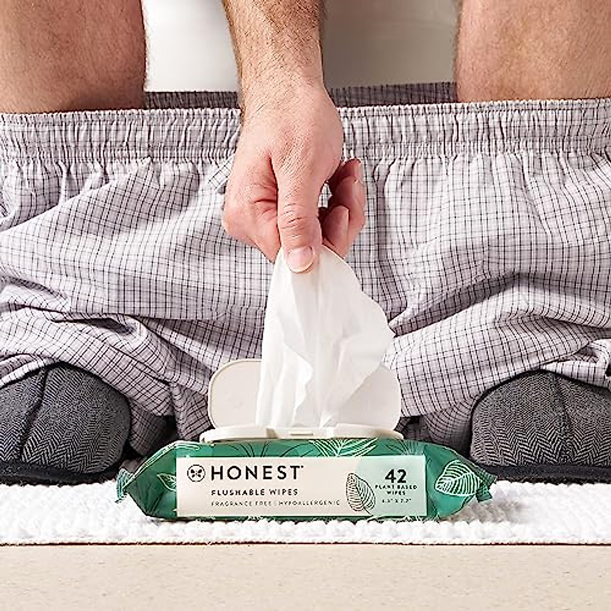The Honest Company Plant-Based Flushable Wipes | 99% Water, Hypoallergenic, EWG Verified, Safe to Flush | Fragrance Free, 42 Count