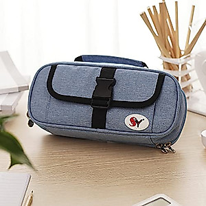 SY Big Capacity Pencil Case Pen Bag Storage Large Handheld Pen Pouch Bag Multiple Compartment Double Zipper Cosmetic Case High School Organizer College Student Girl Teen Adult-BLUE