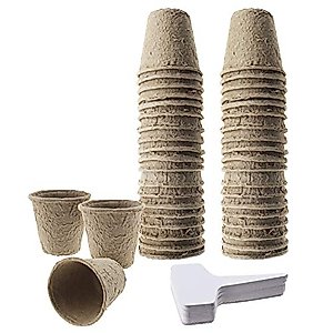Create idea 100Pcs Fibre Plant Pot and Label Set, Transplant Seedling Pot Organic Biodegradable Eco-Friendly