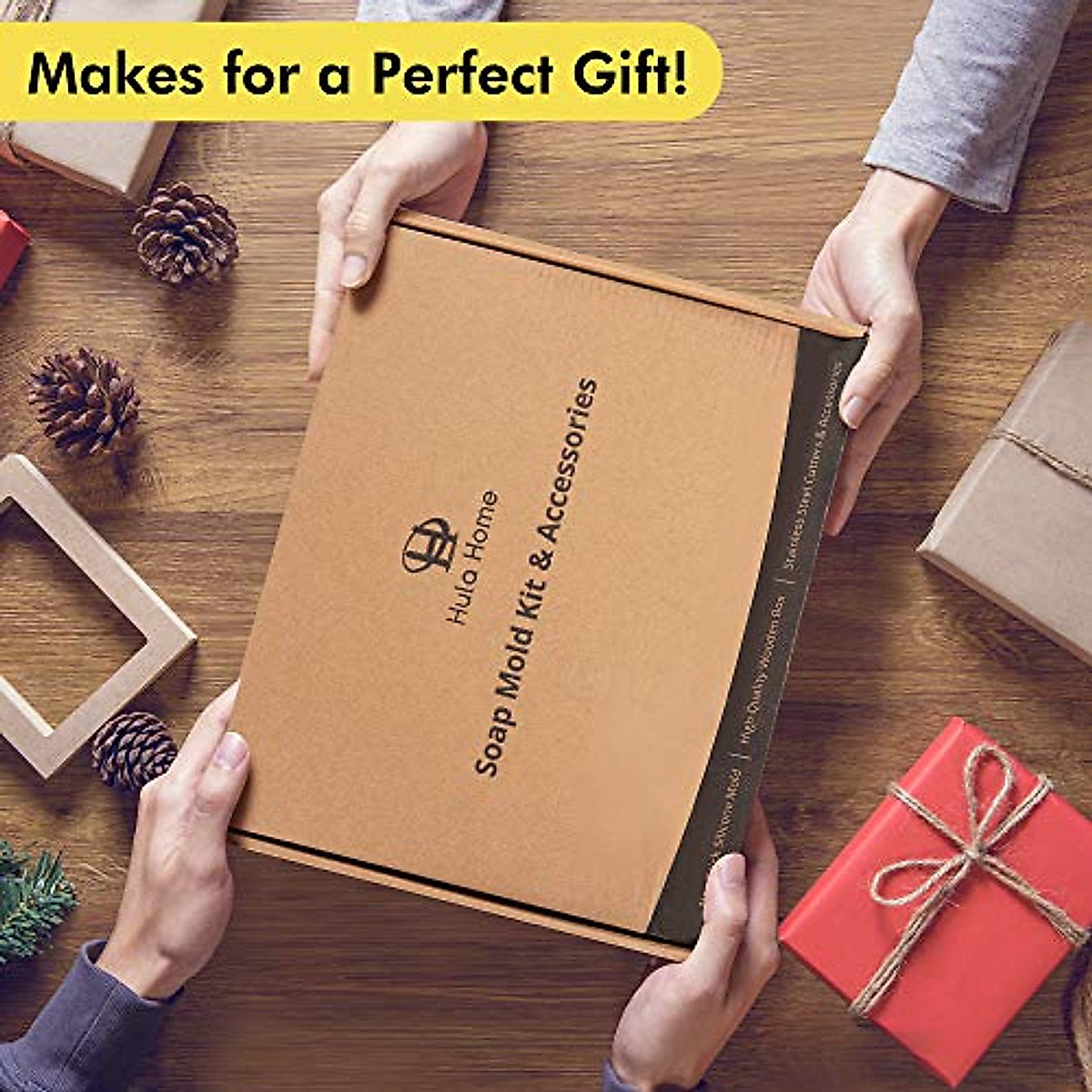 Soap Molds Making Kit with Wooden Cutter Measuring Box (44oz Purple Silicone) | for Adults, Melt and Pour or Cold Process, 100pc Bags, Stainless Steel Wavy & Straight Slicer