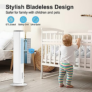 Cozzyben Air Conditioner no Window 35" Ice Tower Fan Blow Cold Air Ductless Evaporative Swamp Cooler Ventless Portable Standing Ac Unit with Water Tank, Ice Packs for Room Bedroom Indoor Home