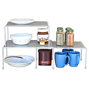 DecoBros Expandable Stackable Kitchen Cabinet and Counter Shelf Organizer,Silver