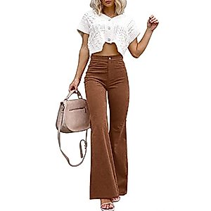 NIMIN High Waisted Corduroy Pants for Women Vintage Business Casual Pants Fall Clothes Dark Brown Small