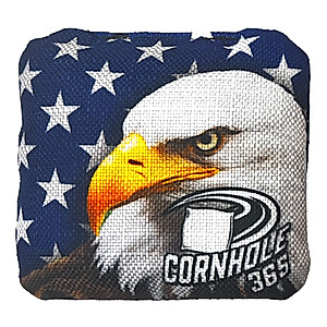 Cornhole365 Themed Cornhole Bags - All-Weather, Heavy-Duty Fabric, Resin Filling, Double-Stitched Duck Cloth - Professional Corn Hole Bean Bags for Indoor & Outdoor Use - American Eagle - Set of 8