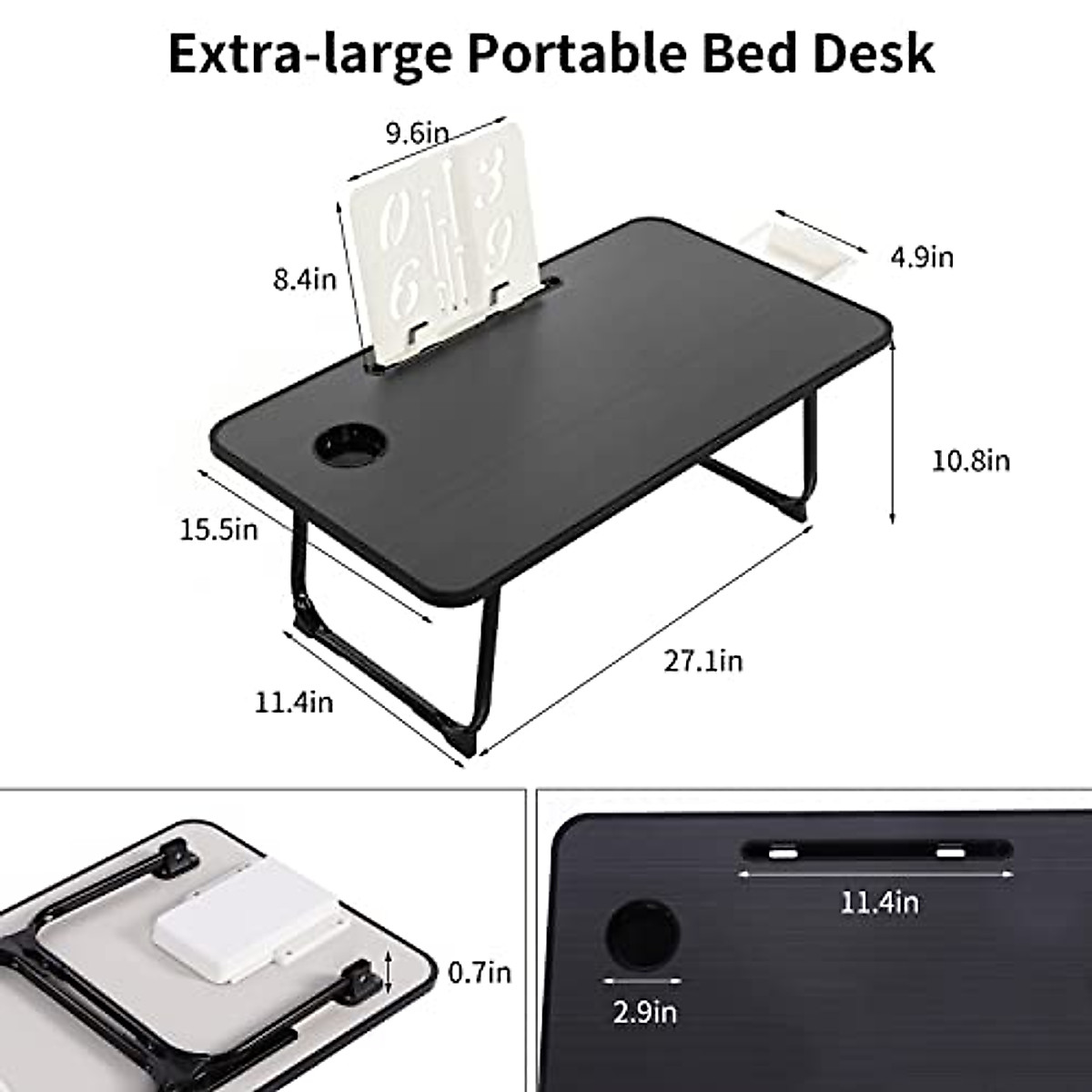 [28' x 16'] Extra Large Foldable Laptop Table for Bed, Floor Desk - Great for Eating, Study, Computer Use & Writing (Black)