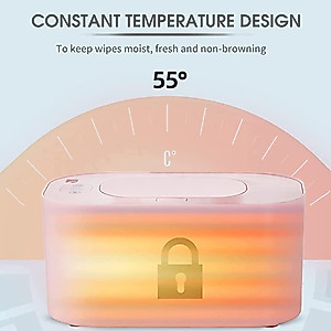 Baby Wet Wipes Warmer, Portable Diaper Wipes Heater Box, USB Charging Wipe Dispenser, Refillable Wipe Container for Home Car Travel (Pink)