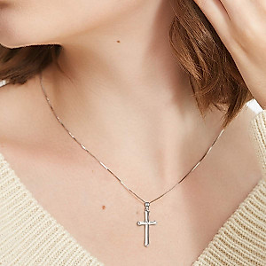 Cross Necklace Women Sterling Silver Religious Engraved Faith Hope Love Cross Pendant Necklace Jewelry Christmas Gifts for Women Unisex