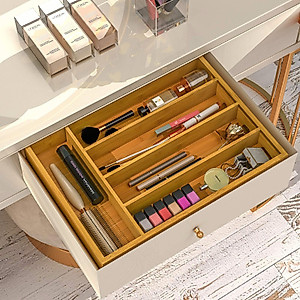 MOBOOMTIE Bamboo Silverware Organizer - Kitchen Drawer Organizer and Utensil Organizer, Perfect Size for Silverware, Flatware, Knives in Kitchen, Bedroom, Living Room (Natural, 9.8 in)