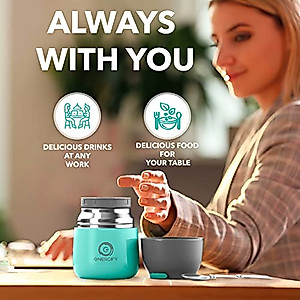 ENERGIFY Vacuum Insulated Food Jar. 17oz Thermos Includes Folding Spoon and Cup. Hot & Cold Drinks, Lunch Container For Kids and Adults. Made of Premium BPA-Free Stainless Steel, Leak Proof, Blue