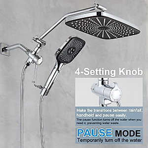 CyberWater 12 Inch Shower Head with Handheld Spray Chrome Built-in Power Wash Mode 3-way Diverter with Pause Setting, Adjustable Extension Shower Arm, 71 Inches Stainless Steel Hose