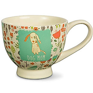 Pavilion Gift Company "A Mother's Love-Dog Mom" Floral Soup Bowl Mug, Teal, 17 oz