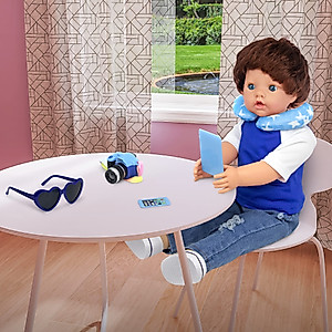 Ecore Fun 24 Pcs 18 Inch Boy Doll Clothes and Accessories Suitcase Play Set Included Travel Carrier Clothes Camera Phone Travel Pillow Passport Tickets Cashes Credit Card Map