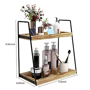 Dorhors 2 Tier Bathroom Counter Organizer Storage,Vanity Organizer for Bathroom Counter,Wood Counter Standing Rack for Bathroom,Dresser,Kitchen