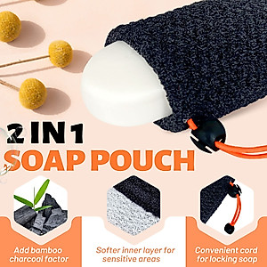 MIG4U Exfoliating Soap Bag for Shower 2 Pieces - Bar Soap Saver Pouch, Bamboo Body Scrubber Exfoliator Pocket in Travel Bathing, Black, Double Layer