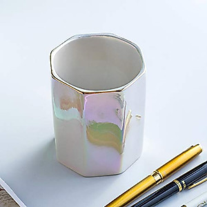 YOSCO Ceramic Desk Pen Holder Stand Cute Pencil Cup Pot Desk Organizer Makeup Brush Holder (Pearl)