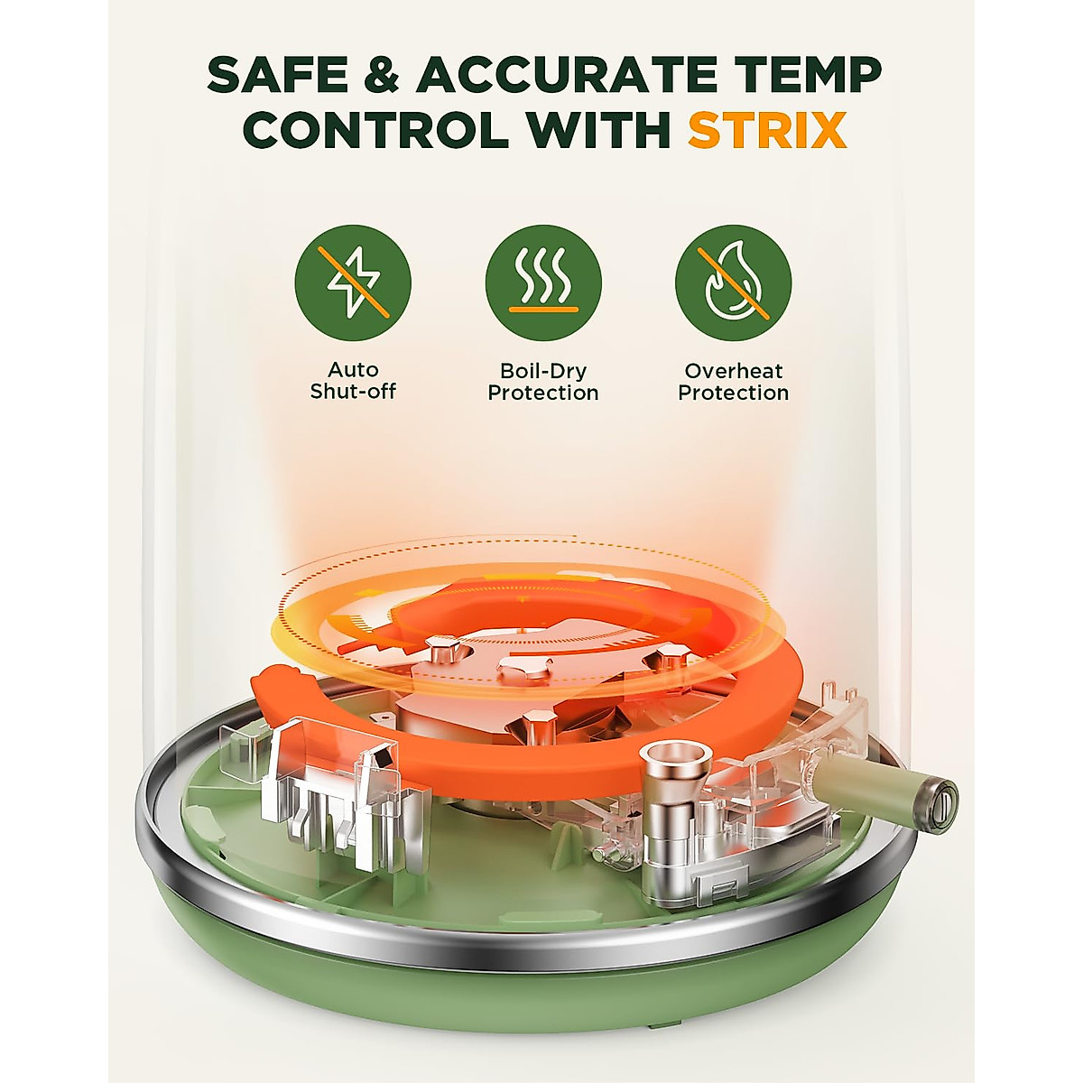 Electric Kettle, 1.8 L Hot Water Boiler Heater with Thermometer, 1500W Retro Electric Tea and Water Kettle with LED Indicator, 100% Stainless Steel, Auto Shut-Off & Boil-Dry Protection, Retro Green