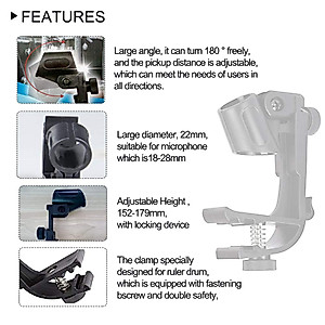 Drum Mircophone Clips Adjustable Mic Mount Snare Rim Clamp Holder, Black 2 Packs