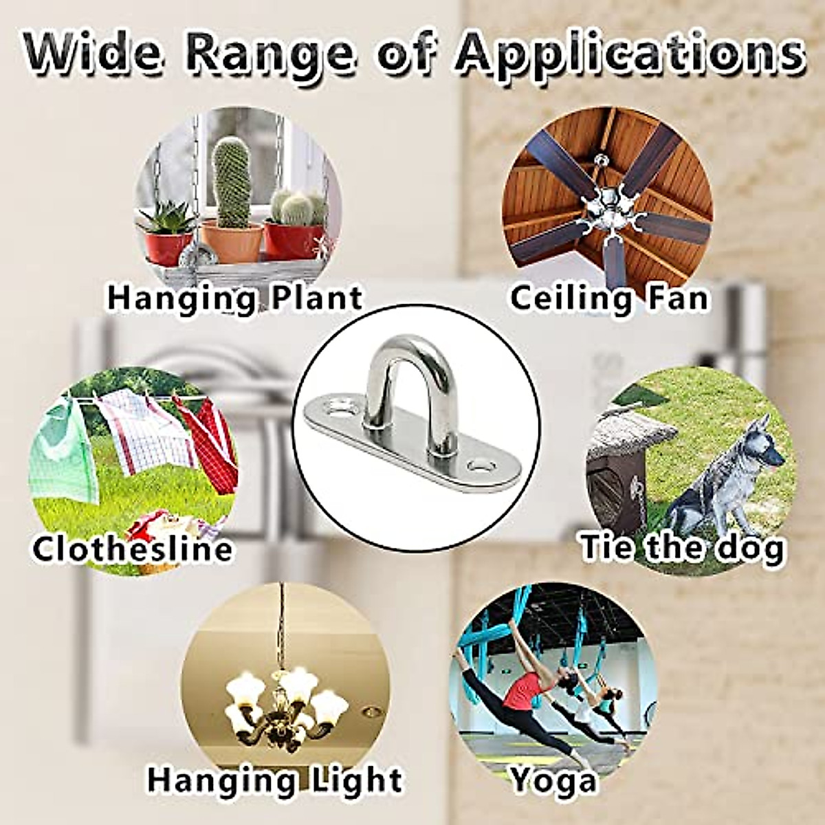 4 Pcs 3.1 Inch 304 Stainless Steel Ceiling Hooks Pad Eyes Plate Marine Hardware Hooks with Screws