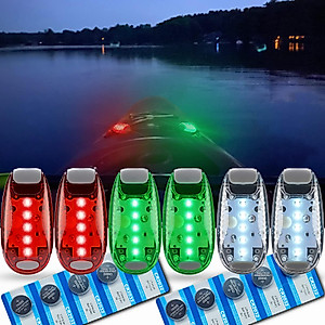 Amzonly 6pcs Navigation lights for boats kayak, LED Safety Light, 3 Types Flashing Mode, Easy Clip-On Kit for Boat Bow, Stern, Mast, Paddles, Pontoon, Kayaking Accessories, Yacht, Red Green White