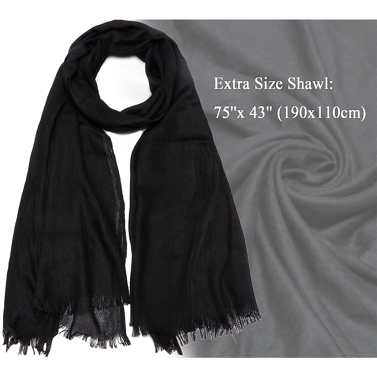 Gragengs Women Summer Scarfs Cotton Lightweight Large Long Gauze Shawl Beach Wrap Plain 75”×43” (Black)