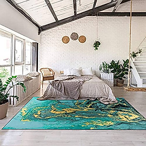 Area Runner Rug Non-Slip Throw Rugs Marble Abstract Acrylic Background Nature Blue marbling Artwork Carpet Playmat Yoga Indoor Floor Carpet Patio Door Mat for Living Room Home Decor