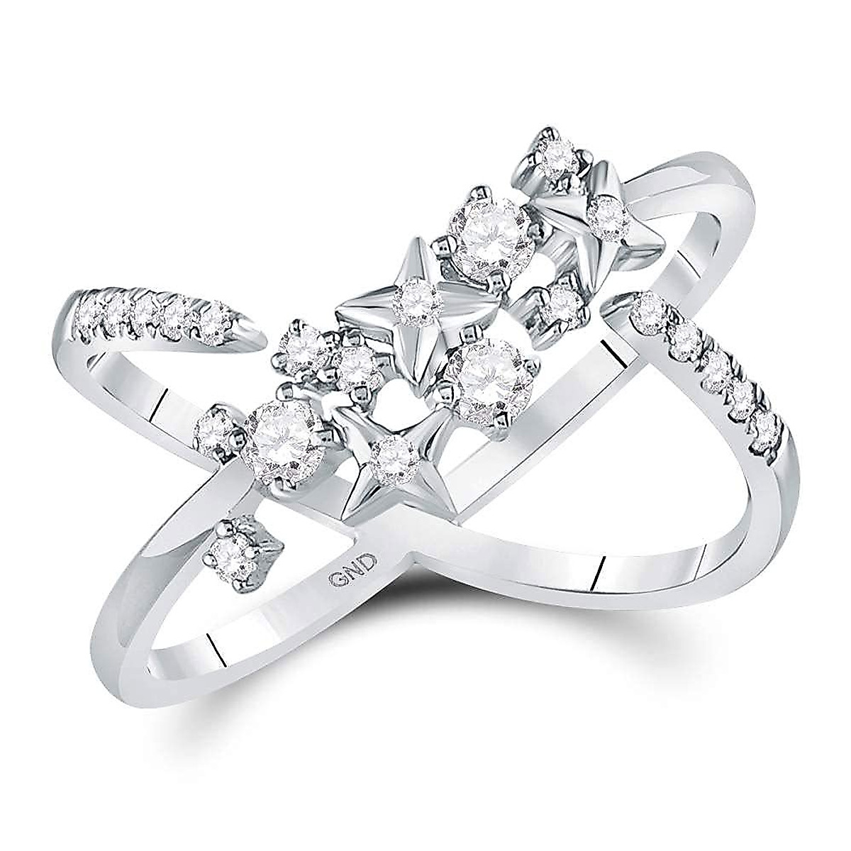 The Diamond Deal 14kt White Gold Womens Round Diamond Fashion Starburst Band Ring 3/8 Cttw