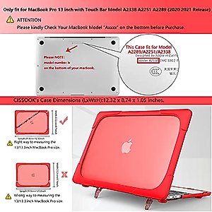 CISSOOK Shockproof Case for MacBook Pro 13 Inch 2023 2022 2021 2020 M2 M1 A2338 A2289 A2251 Model, Heavy Duty Hard Shell Case Dual Layer Cover with Fold Kickstand for MacBook Pro 13 - Red