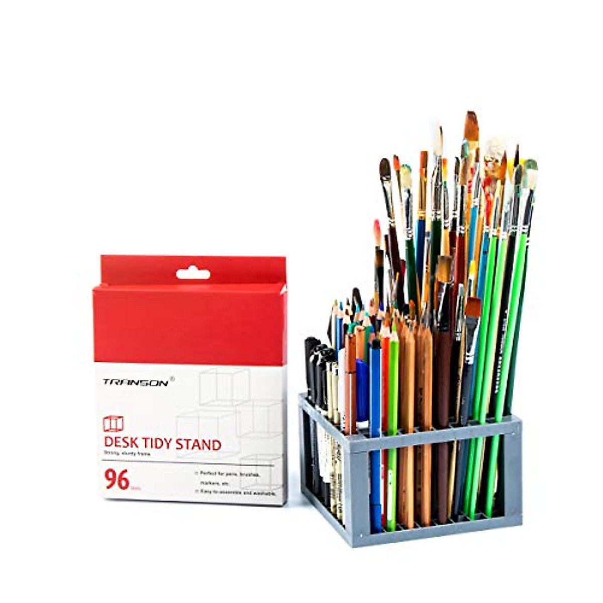 TRANSON Paint Brush Holder Organizer 96 Slots Desk Caddy for Pens, Pencils, Brushes, Markers