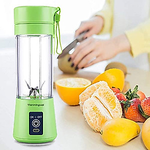 Tianmingwei Portable Blender Personal 6 Blades Juicer Cup Household Fruit Mixer with Magnetic Secure Switch USB Charger Cable 400ml (Green)