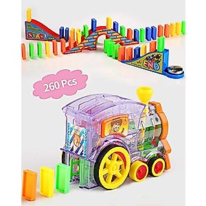Wellin 260 pcs Blocks Domino Train Toy with Bridge Set Mega Pack Domino Game for 3-12 Years Old Boys Building Blocks Stacking Tile Games (260 pcs Domino Train with Bridge Set)