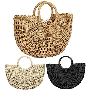 YYW Straw Bag for Women Rattan Purse Handwoven Tote Summer Beach Shoulder Bag (Khaki)