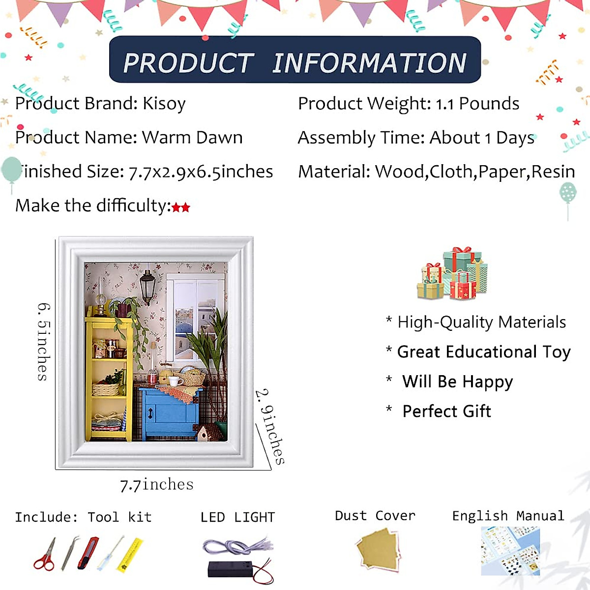 Kisoy Dollhouse Miniature with Furniture Kit, Handmade Frame Style DIY House Model for Teens Adult Gift (Warm Dawn)