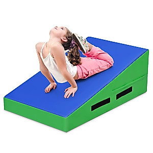 Giantex Gymnastics Wedge Mat, w/Carrying Handles, 37.5'' X 23'' X 14'' Non-Folding Incline Gymnastics Cheese Mat for Kids Play, Home Exercise, Aerobics (Blue)