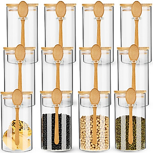 12 Sets Glass Jars with Bamboo Lid and Spoon 23 oz Clear Canisters with Airtight Wooden Lid for Coffee Beans Sugar Flour Nuts Spice Candy Loose Tea Food Kitchen Storage