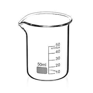 QWORK Sturdy Glass Beaker Set, 1.7oz (50ml), Pack of 6, 3.3 Borosilicate Griffin Low Form with Printed Graduations and Large Marking Spot