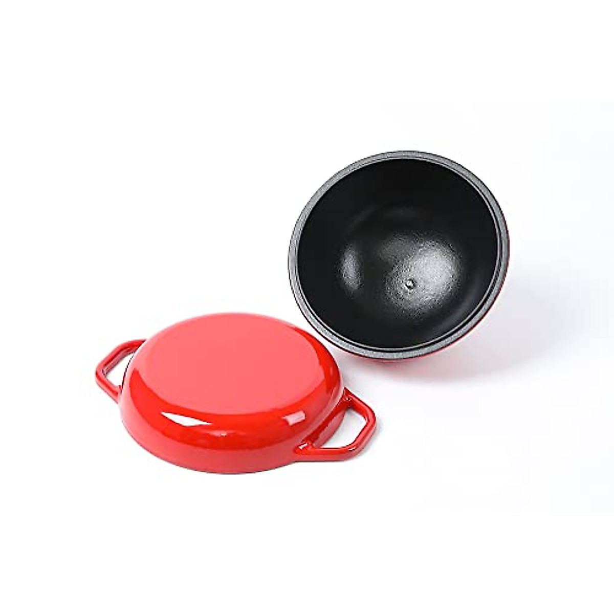 HAWOK Cast Iron Bread Cloche, Dia. 7.8inch/20cm, with Proofing Basket and Dough Scoring Knife, Sourdough Baking Pan Enameled Red