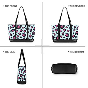 Leopard Laptop Tote Bag for Women Teacher Canvas Tote Bags Work Travel Bag Handbags Purse with Zipper