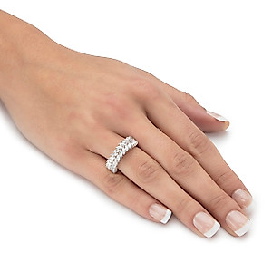 PalmBeach Jewelry Platinum-Plated or Gold-Plated Sterling Silver Marquise Cut Cubic Zirconia Double Row Leaf Anniversary Ring Size 8