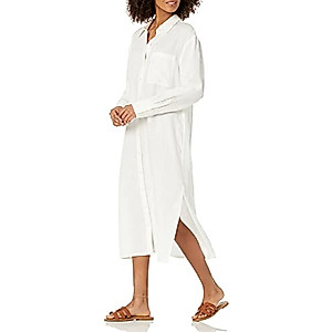The Drop Women's Fiona Relaxed Linen Midi Shirt Dress, White, S