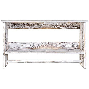 MyGift Wall Mounted Shabby White Washed Solid Wood Bathroom Accessories Organizer 2 Tier Display Shelf with Towel Bar