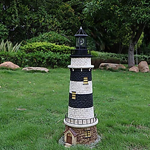 Cabilock LED Rotating Lighthouse Solar Beacon Tower Lamp Water Resistant Lighthouse Light Ornament for Garden Yard Outdoor Decor