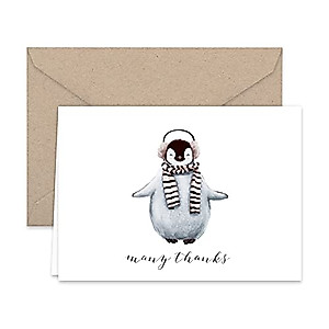 Paper Frenzy Winter Animals Thank You Note Cards and Kraft Envelopes 24 pack