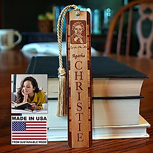 Agatha Christie Author with Signature Engraved Wooden Bookmark - Also Available with Personalization - Made in USA