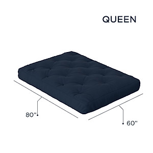 Royal Sleep Products by The Futon Factory 8 inch Foam Futon Mattress - Solid Navy Cover - Queen Size - CertiPUR Certified Foams - Made in USA - (Frame not Included)