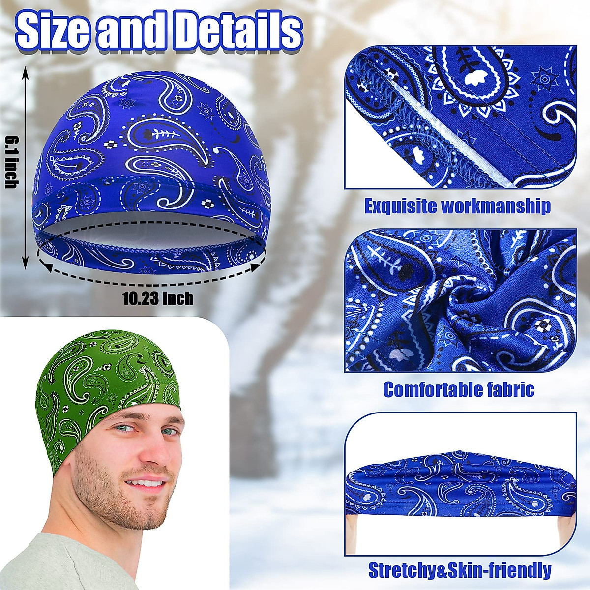 6 Pcs Men Cooling Skull Cap Helmet Liner Sweat Wicking Beanie Head Wrap Bicycle Cycling Running Hat (Lively Style) Multicoloured