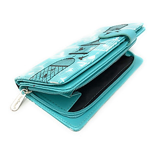 Shag Wear Vintage Bird Cage Large Wallet for Women and Teen Girls Vegan Faux Leather Blue 7"