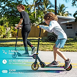 SmooSat Apex Electric Scooter for Kids Ages 8+ 130W, Bluetooth Music Speaker, 5/8/10 MPH, 60 min Ride Time, Colorful Lights, Adjustable Height, Foldable E-Scooter for Kids and Teens